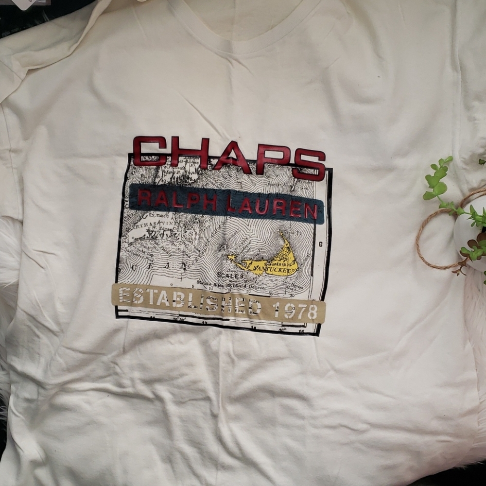 Ralph Lauren Chaps Classic Map White Crew Shirt - Gem